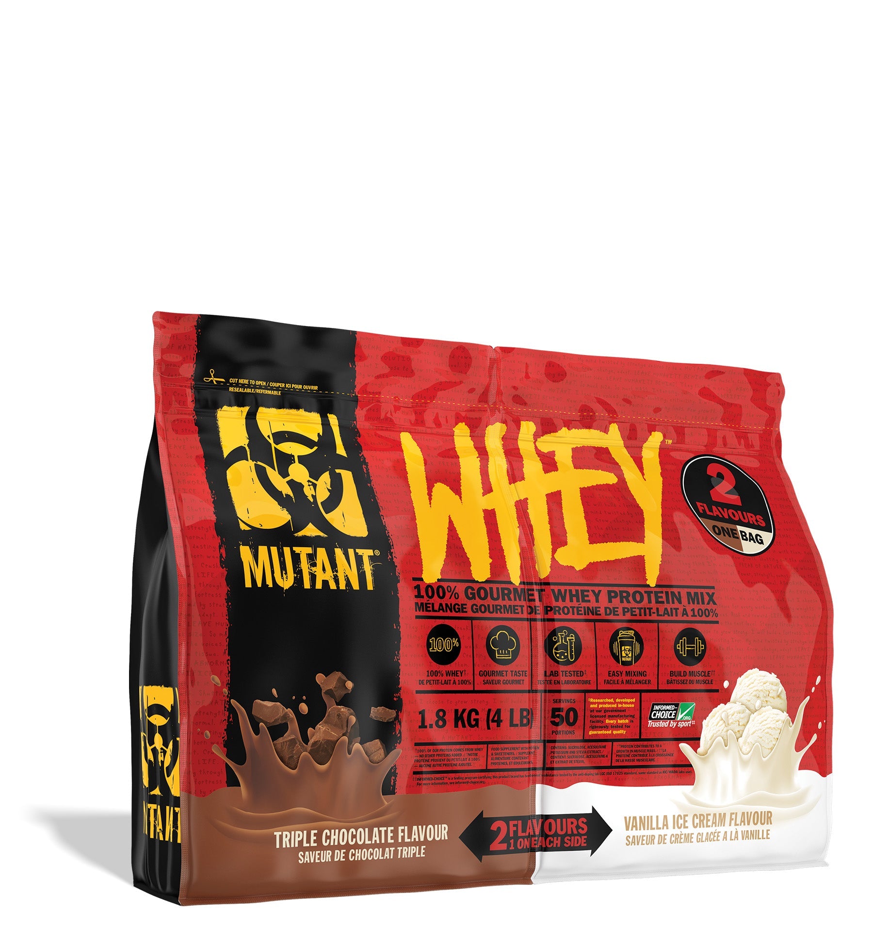 WHEY PROTEIN MUTANT 50 SERVIDAS 1.8KG (4LBS) 2 FLAVORS (DOBLE COMPARTI ...
